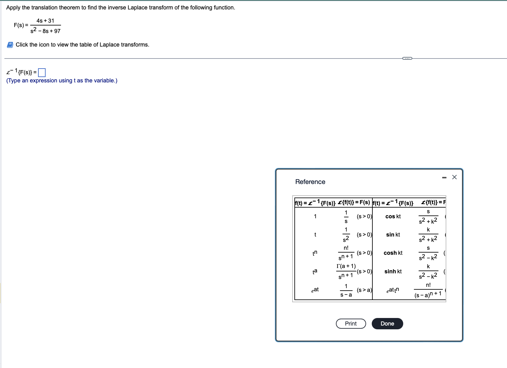 Solved Apply the translation theorem to find the inverse | Chegg.com