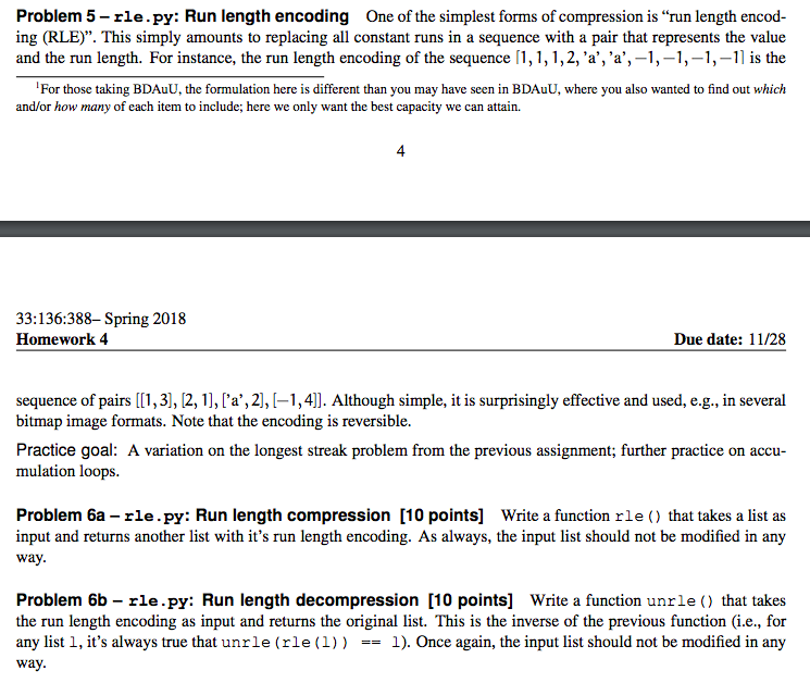 Solved Problem 5-rle.py: Run length encoding One of the | Chegg.com