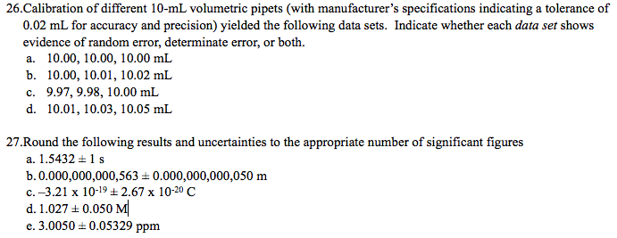 Solved 26.Calibration of different 10−mL volumetric pipets | Chegg.com