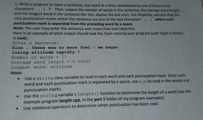 Solved 1. Write a program to input a sentence, one word at a | Chegg.com