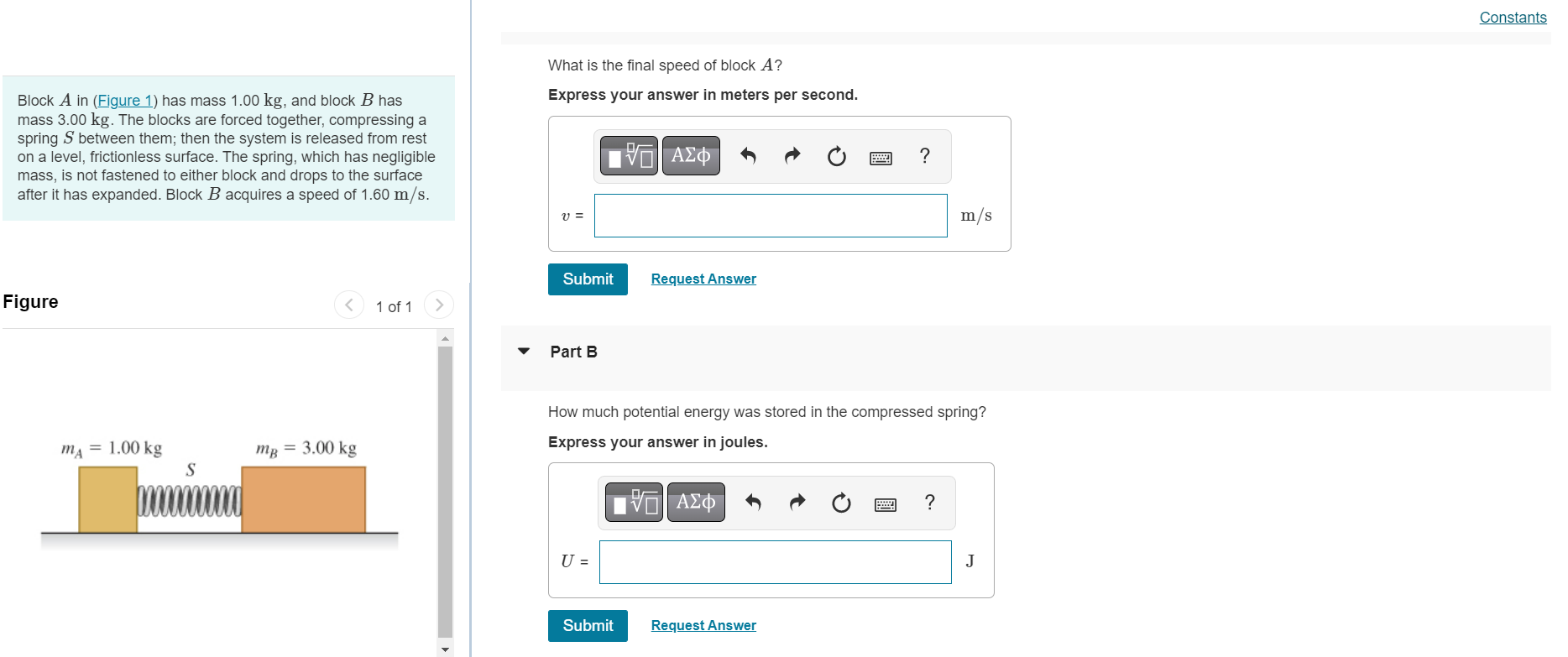 Solved What is the final speed of block A ? Block A in | Chegg.com