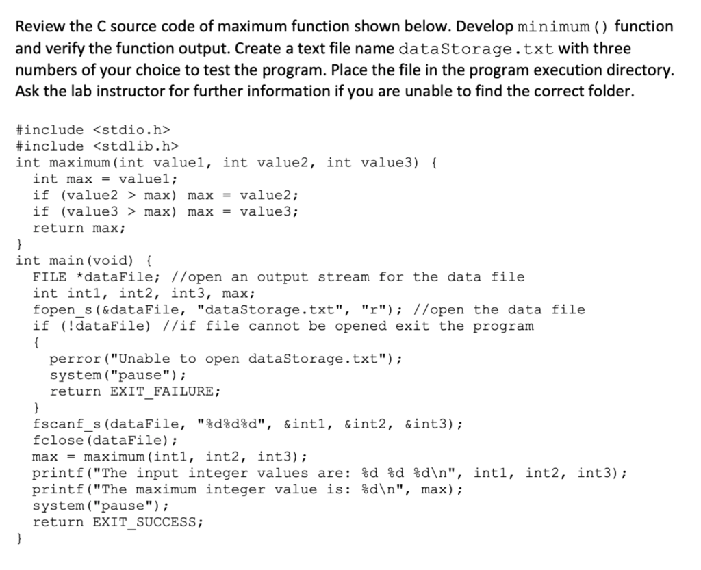 Solved Review the C source code of maximum function shown | Chegg.com