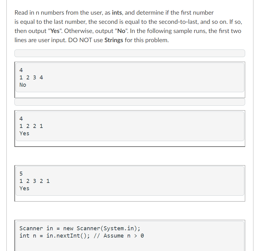 Solved Read in n numbers from the user, as ints, and | Chegg.com