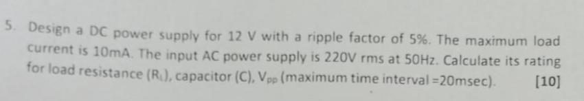 Solved Design a DC ﻿power supply for 12 V ﻿with a ripple | Chegg.com