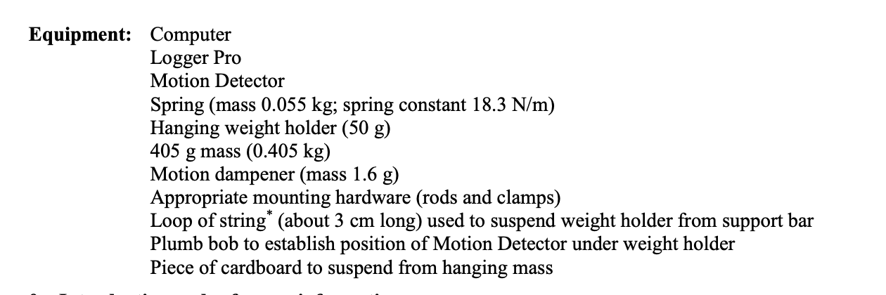 Equipment: Computer Logger Pro Motion Detector Spring | Chegg.com