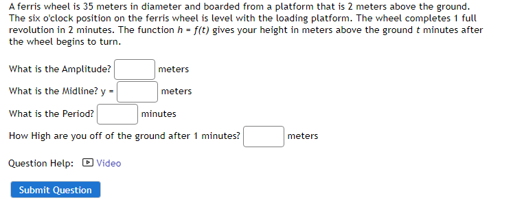 Solved A ferris wheel is 35 meters in diameter and boarded | Chegg.com