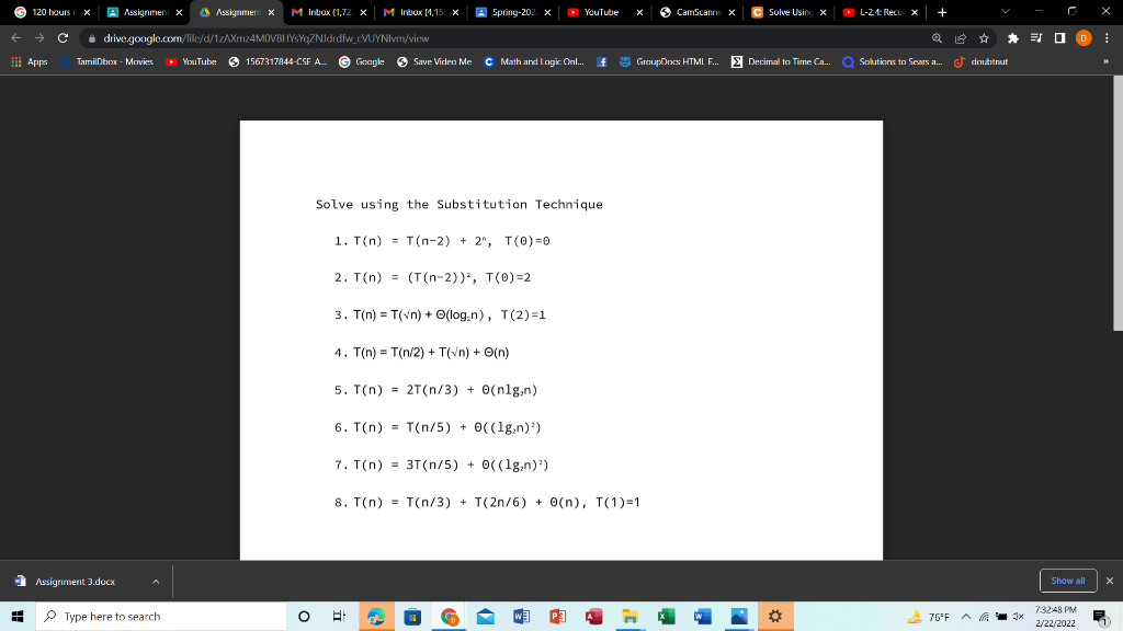Solved 120 hours X Assignment X Assignmen x M Inbox (1,72 X | Chegg.com
