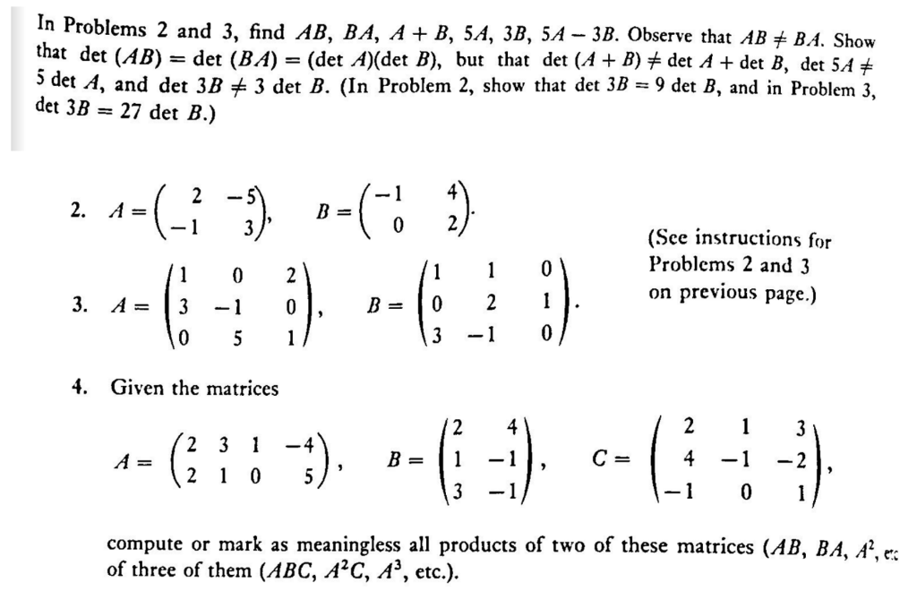 Solved In Problems 2 and 3 , find AB,BA,A+B,5A,3B,5A−3B. | Chegg.com