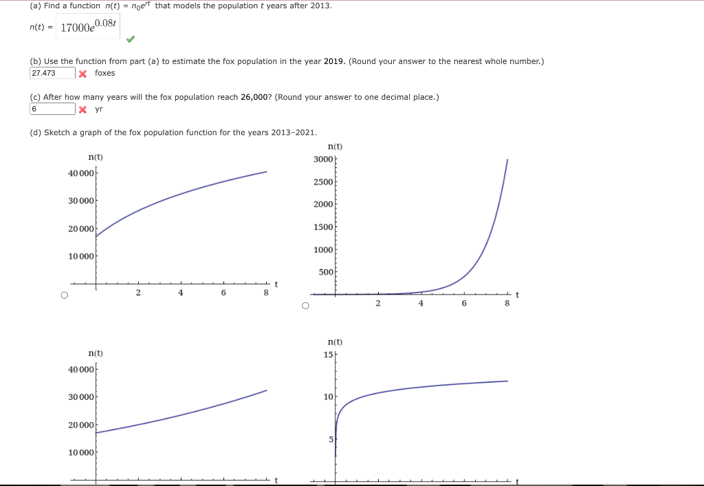 Solved (a) Find a function n(t)=n0ert that models the | Chegg.com