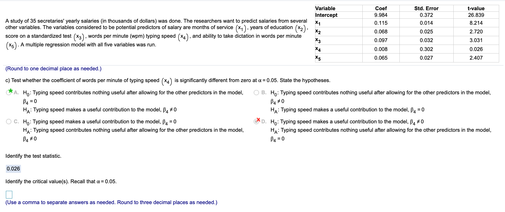 Solved Variable Intercept A study of 35 secretaries' yearly | Chegg.com