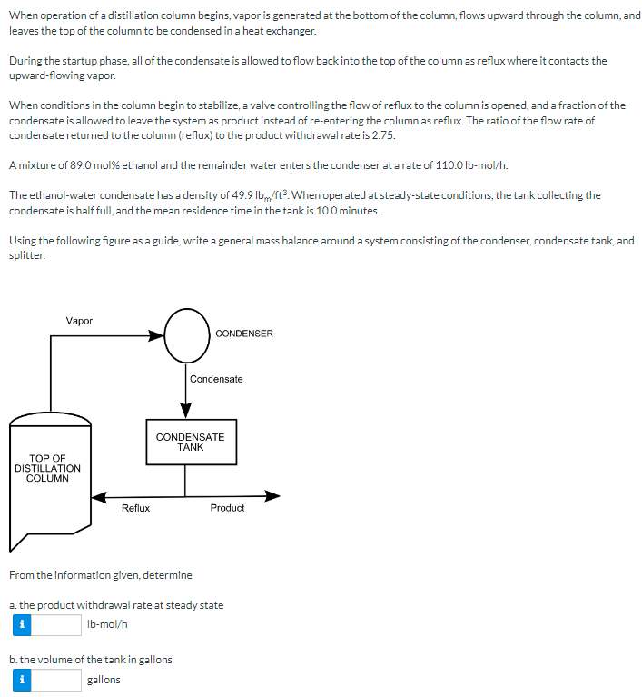 Solved When operation of a distillation column begins, vapor | Chegg.com