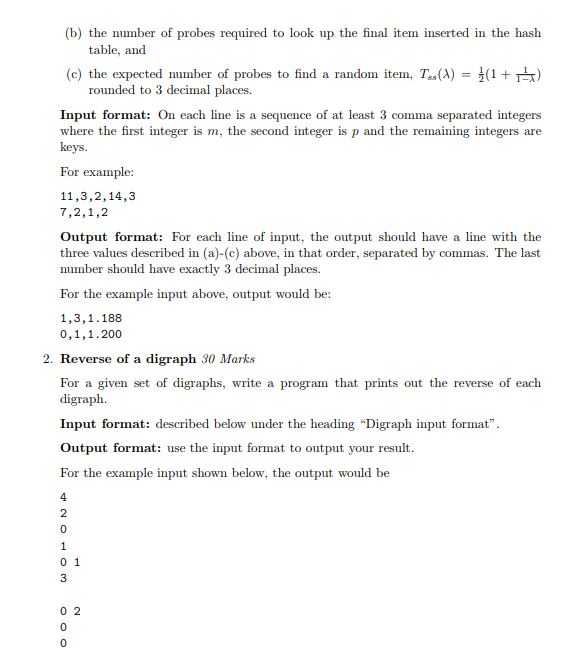 1. Hashing 30 marks You are given an input file with | Chegg.com