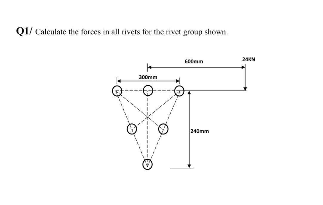 Solved Q1/ Calculate the forces in all rivets for the rivet | Chegg.com