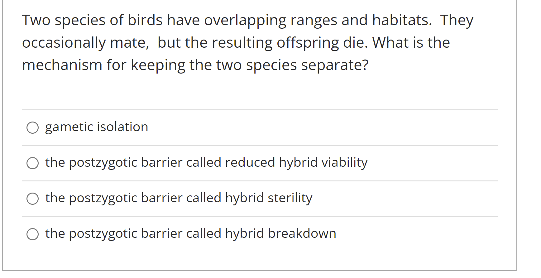 Solved Two species of birds have overlapping ranges and | Chegg.com