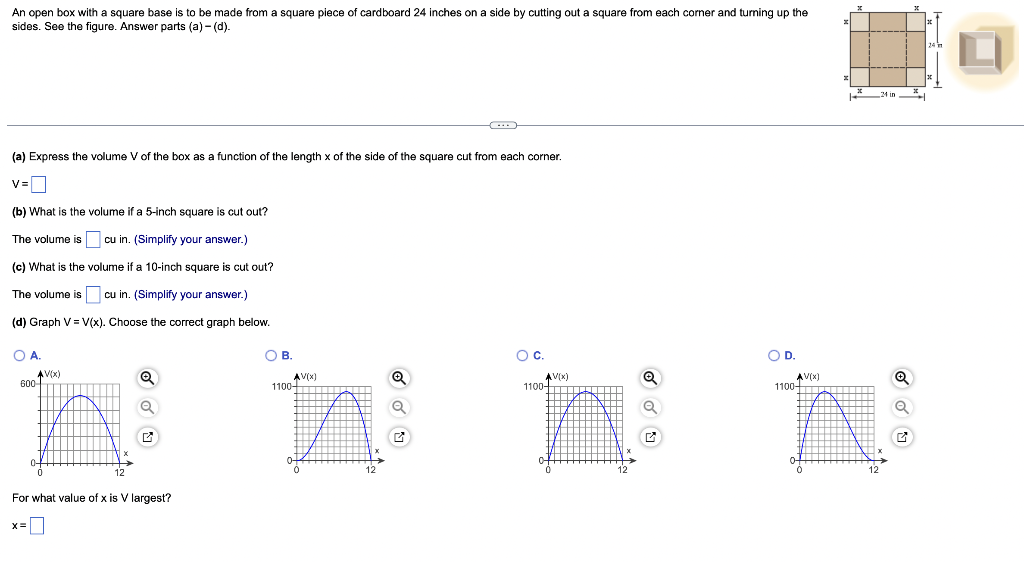 Solved An open box with a square base is to be made from a | Chegg.com