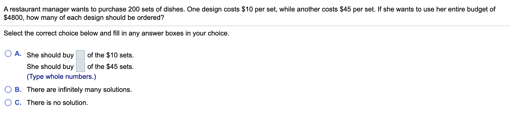 Solved A restaurant manager wants to purchase 200 sets of | Chegg.com