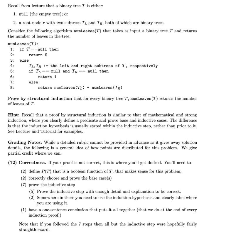Solved Recall from lecture that a binary tree T is either: | Chegg.com