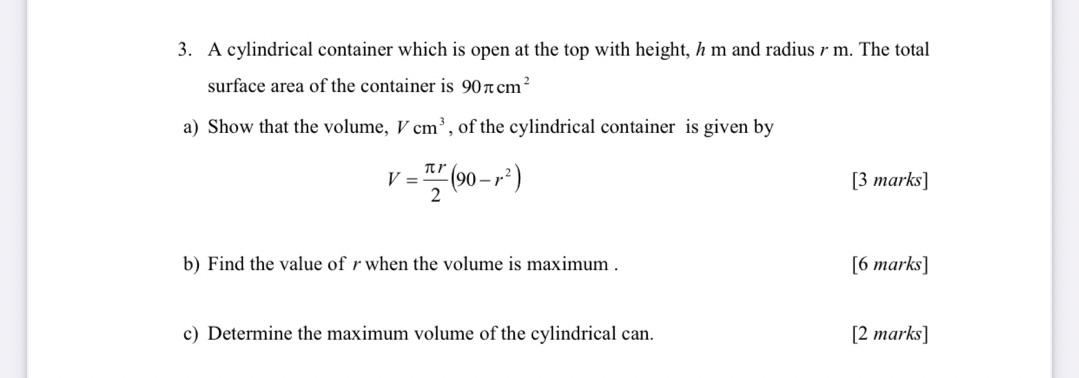 Solved 3. A cylindrical container which is open at the top | Chegg.com