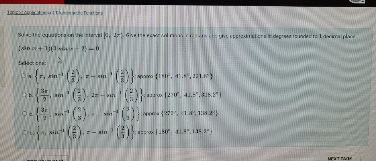 Solved Topic 8: Applications of Trigonometric Functions | Chegg.com