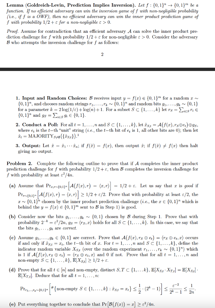 Lemma (Goldreich-Levin, Prediction Implies | Chegg.com