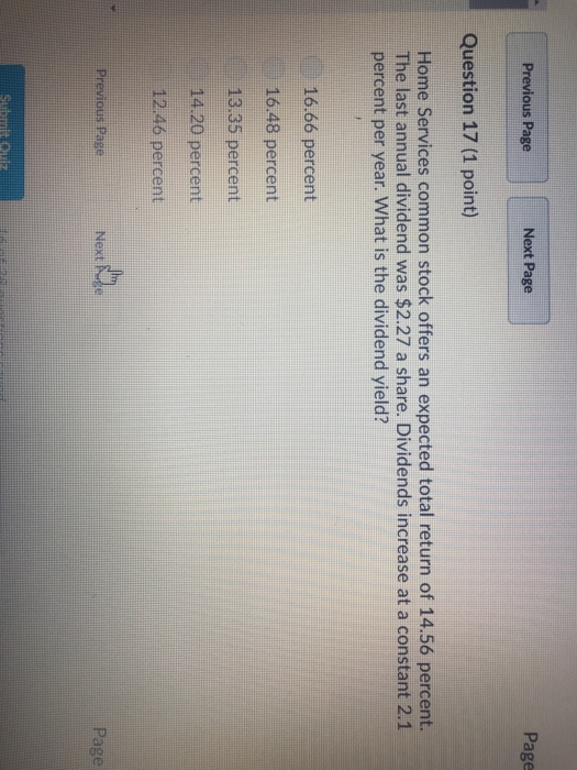 Solved Previous Page Next Page Page Question 17 (1 point) | Chegg.com