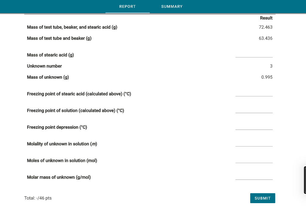 Solved (28pts) Determination of Freezing Points Use the data | Chegg.com