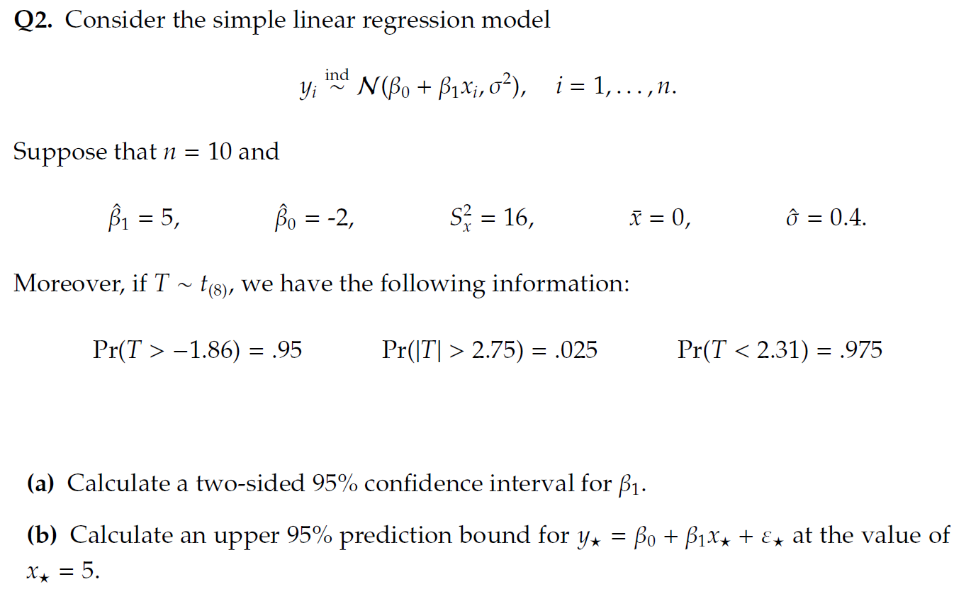 Solved Q2. Consider the simple linear regression model y; | Chegg.com