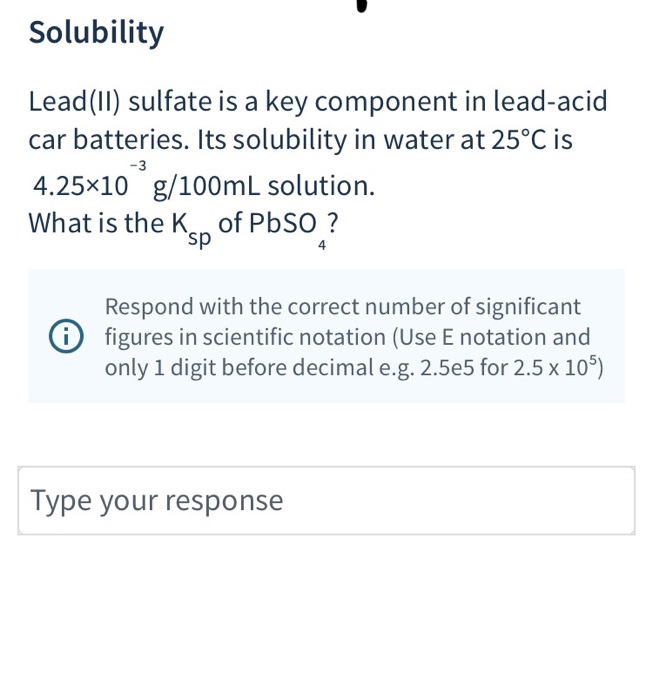 Solved Solubility Lead(II) sulfate is a key component in | Chegg.com