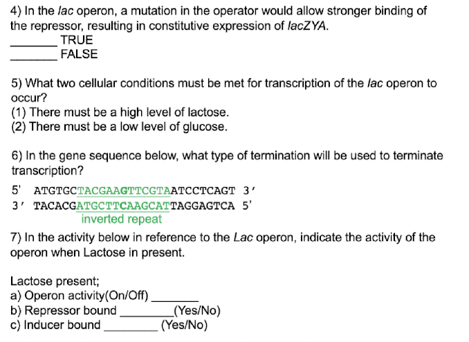 Solved 4) In the lac operon, a mutation in the operator | Chegg.com