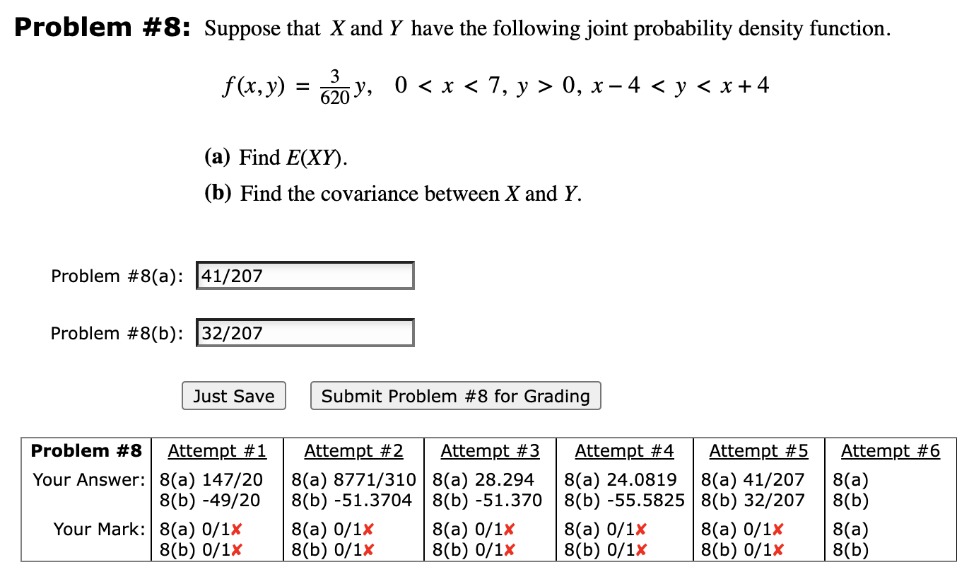 Solved Problem \# 8: Suppose that X and Y have the following | Chegg.com