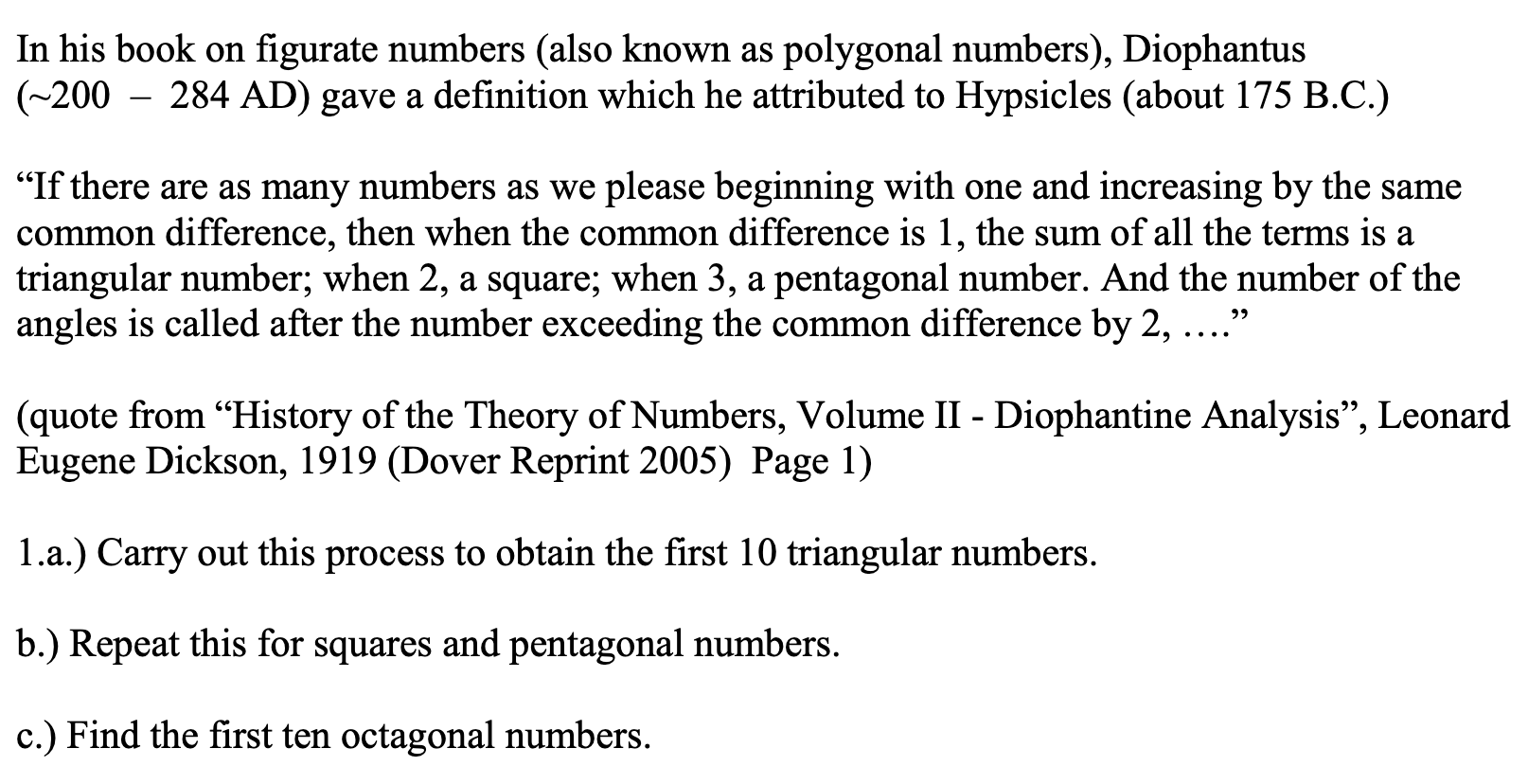 Solved In his book on figurate numbers (also known as | Chegg.com