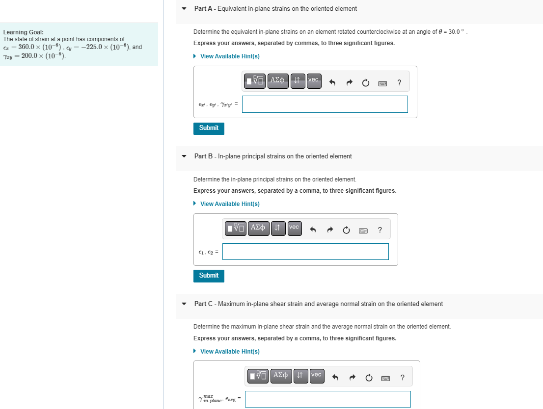 Solved Part A - Equivalent in-plane strains on the oriented | Chegg.com