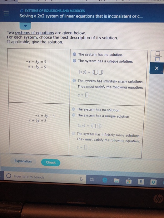 Solved O SYSTEMS OF EQUATIONS AND MATRICES Solving a 2x2 | Chegg.com