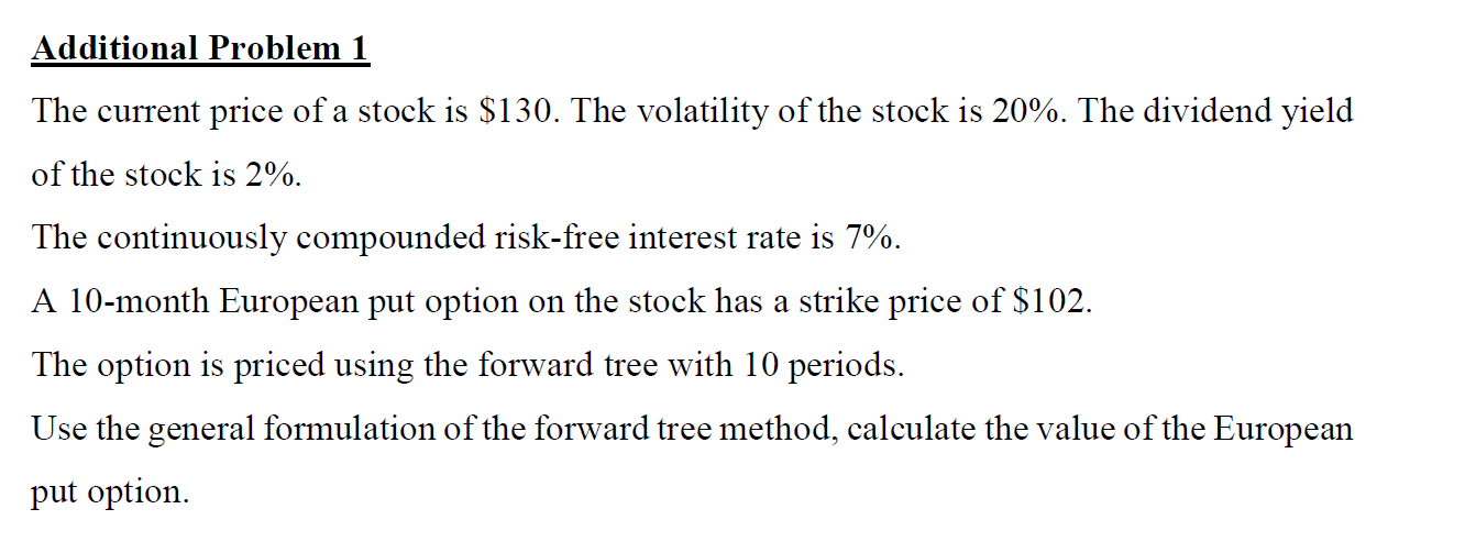 Solved Additional Problem 1 The current price of a stock is | Chegg.com