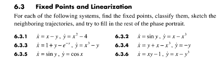 Solved 6.3 Fixed Points and Linearization For each of the | Chegg.com