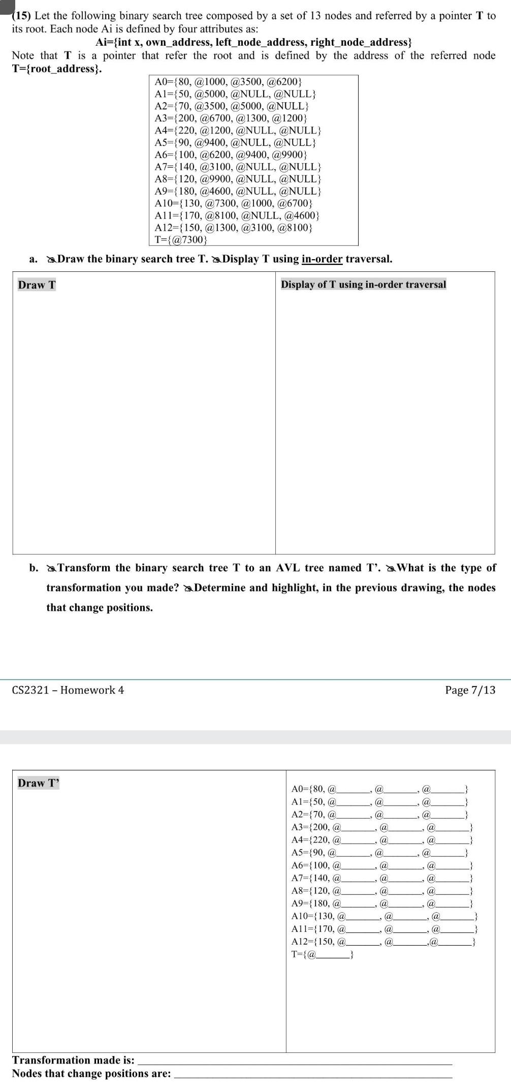 Solved (15) Let the following binary search tree composed by | Chegg.com