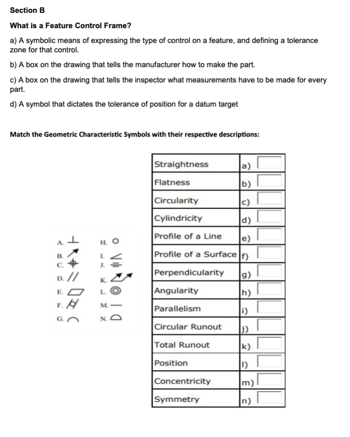 Solved Section B What is a Feature Control Frame? a) A | Chegg.com