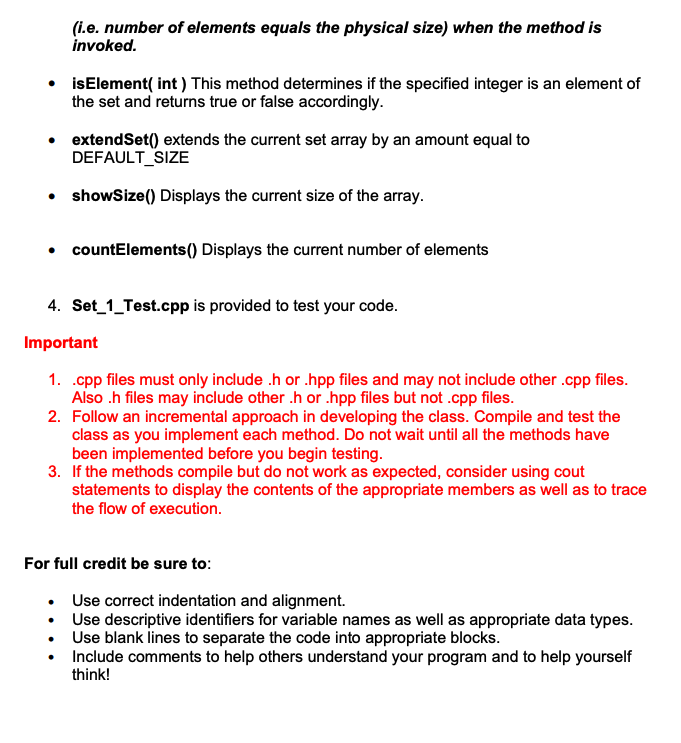 Solved Assignment: Define a class in C++ whose purpose it is | Chegg.com