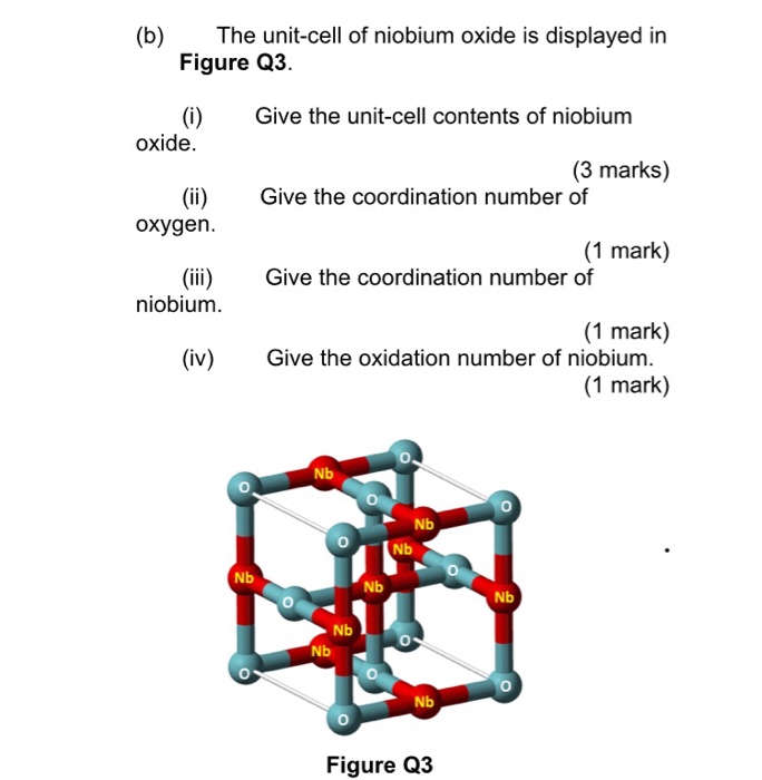 Solved (b)The unit-cell of niobium oxide is displayed in | Chegg.com