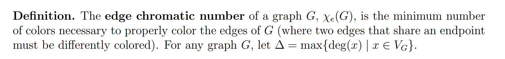 Solved Definition. The edge chromatic number of a graph G, | Chegg.com
