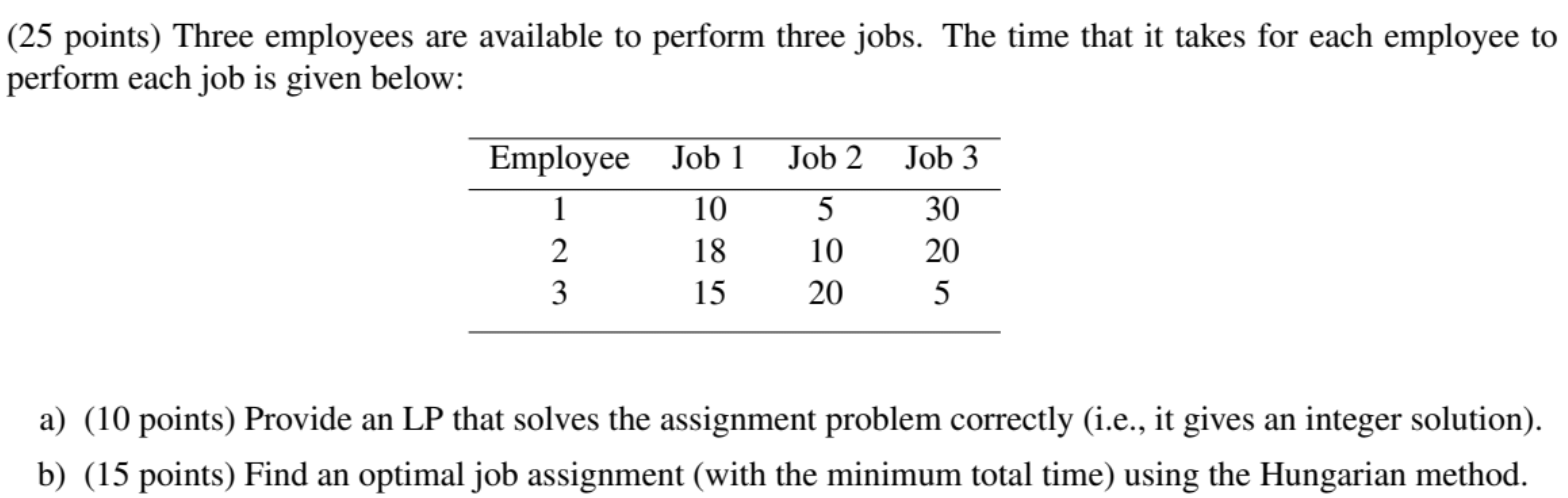 Solved (25 points) Three employees are available to perform | Chegg.com