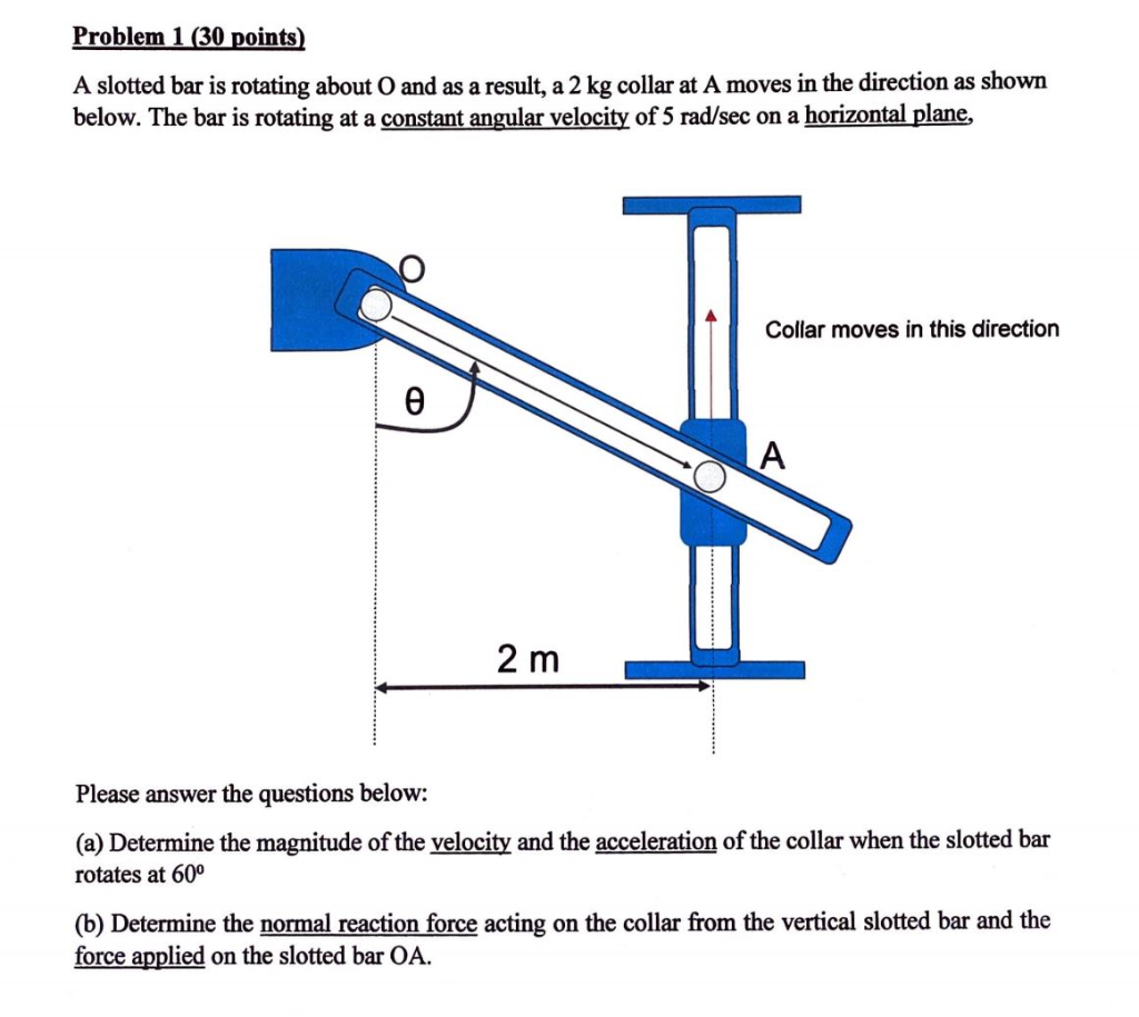 Solved Problem 1 (30 points) A slotted bar is rotating about | Chegg.com
