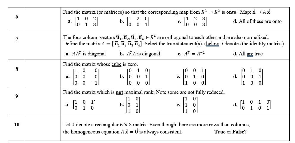 Solved Linear Algebra: Theory/Concept Questions: For the | Chegg.com