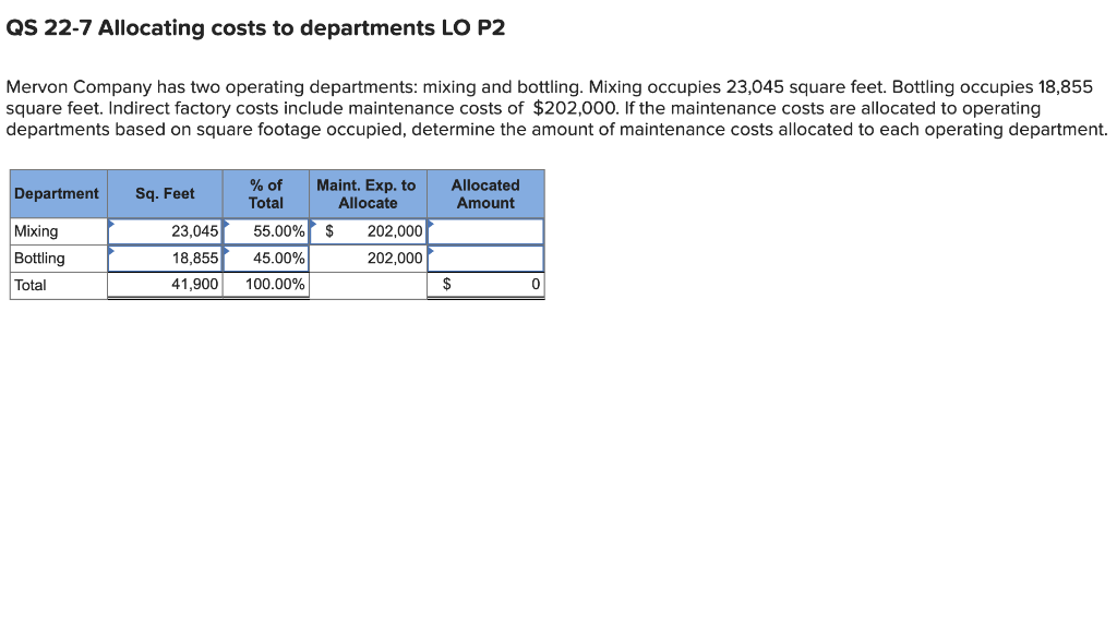 Solved QS 22-7 Allocating costs to departments LO P2 Mervon | Chegg.com