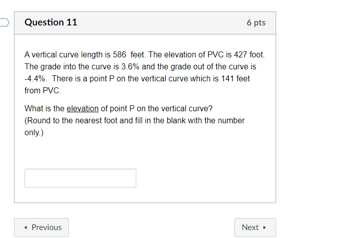 Solved A vertical curve length is 586 feet. The elevation of | Chegg.com