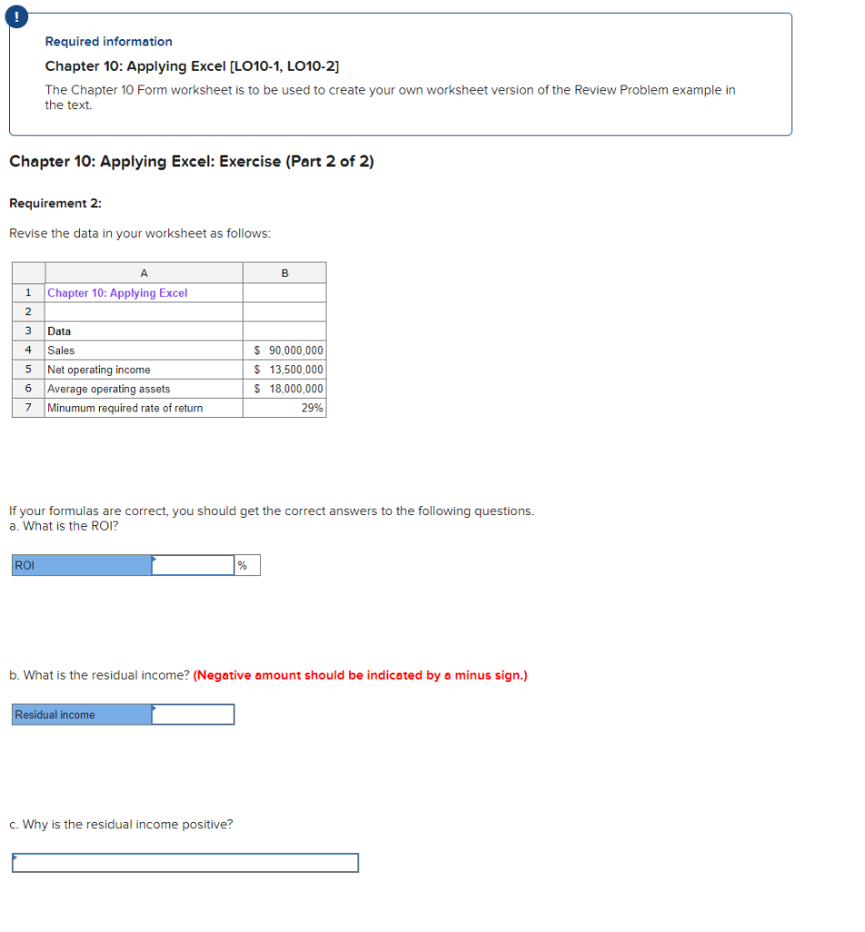 Solved Required information Chapter 10: Applying Excel | Chegg.com