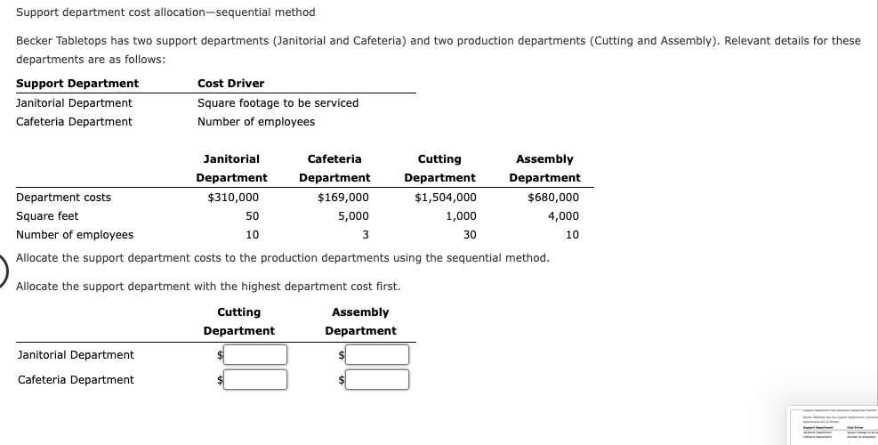 Solved Support Department Cost Allocation Sequential Method 8617