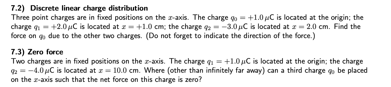 Solved 7.2) Discrete linear charge distribution Three point | Chegg.com