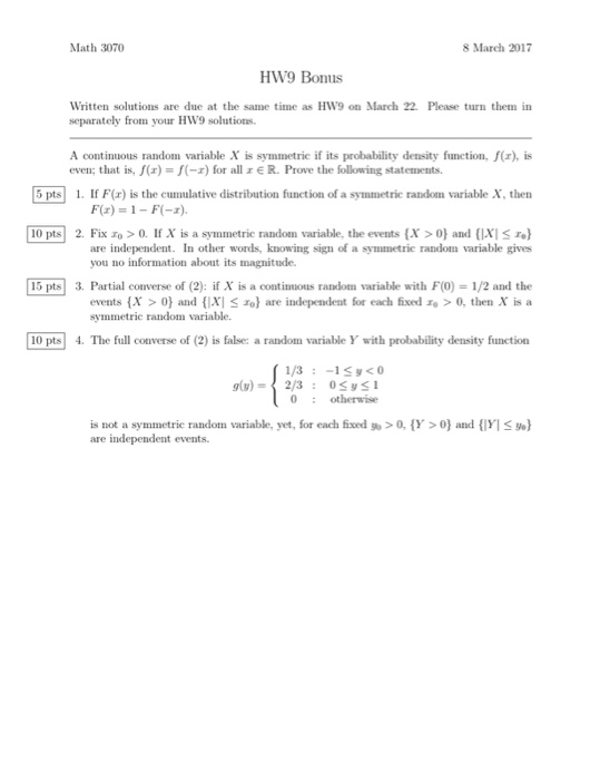 Solved A continuous random variable X is symmetric if its | Chegg.com