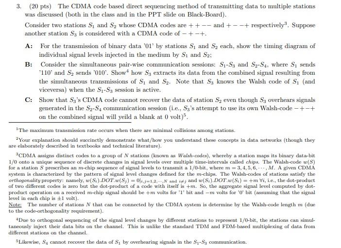 a 3. (20 pts) The CDMA code based direct sequencing | Chegg.com